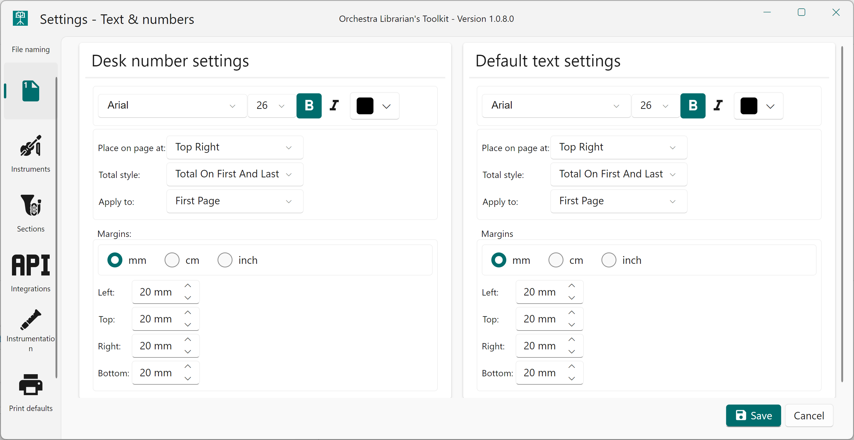 Text and Numbers - Orchestra Librarian's Toolkit